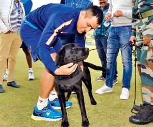This photo of MS Dhoni playing with a sniffer dog is too cute!
