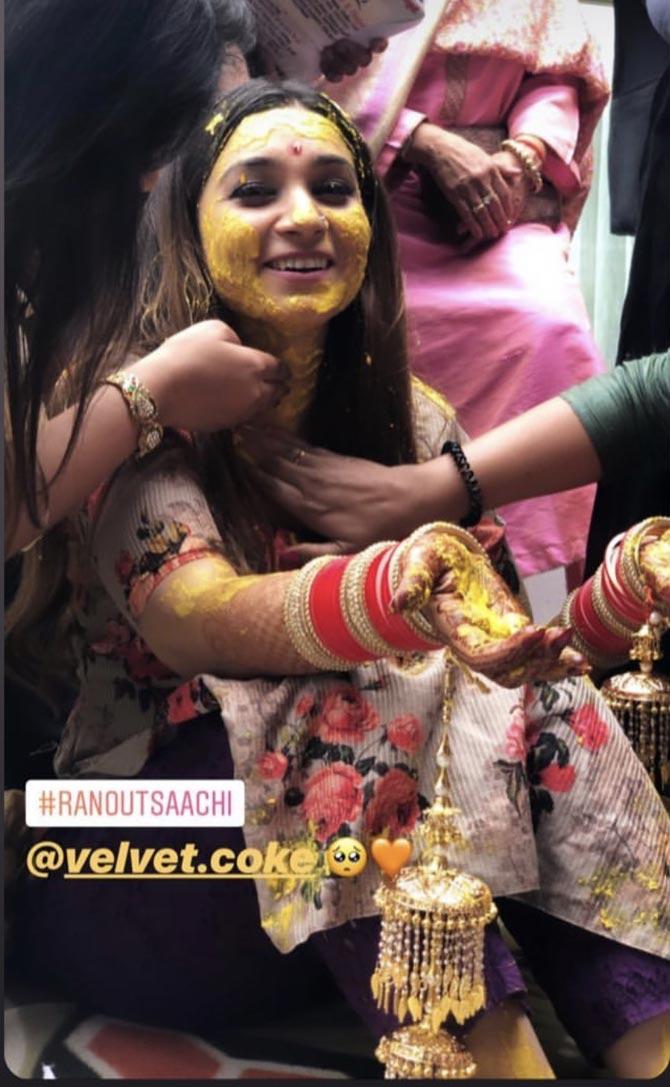 Saachi Marwah shared this picture on her Instagram from her Haldi ...