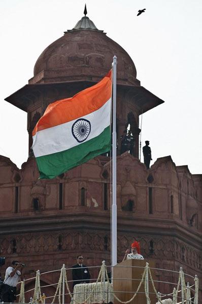 India's Prime Minister Narendra Modi delivers a speech from the Red ...