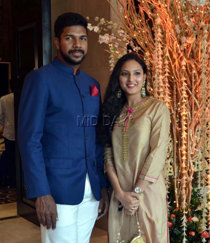 India's pacer Varun Aaron with his wife Ragini. Pic/Datta Kumbhar